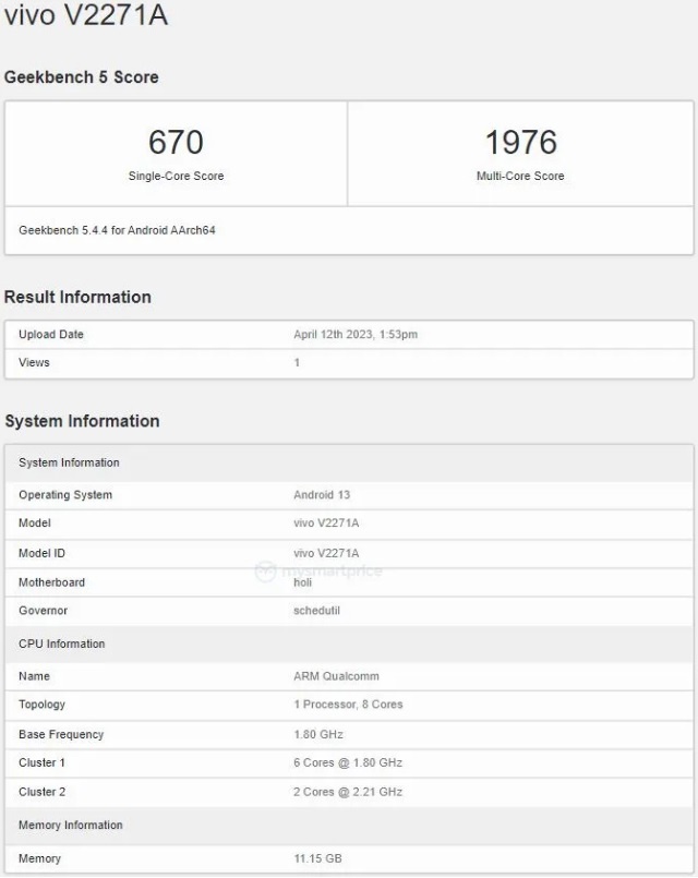 vivo Y78+手机亮相Geekbench：搭载骁龙695移动平台，顶配12GB内存 - 通信终端 — C114通信网