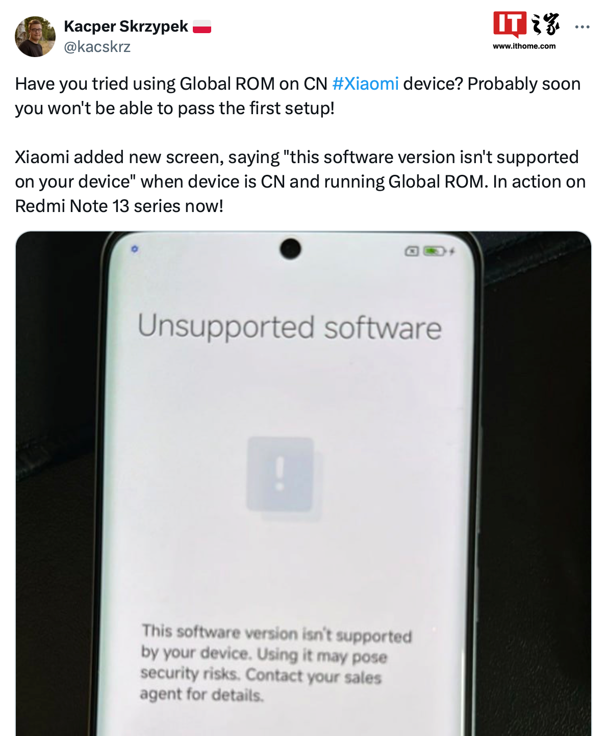 小米Redmi Note13系列手机被曝增加区域检测：无法运行国际版系统 - 通信终端 — C114通信网